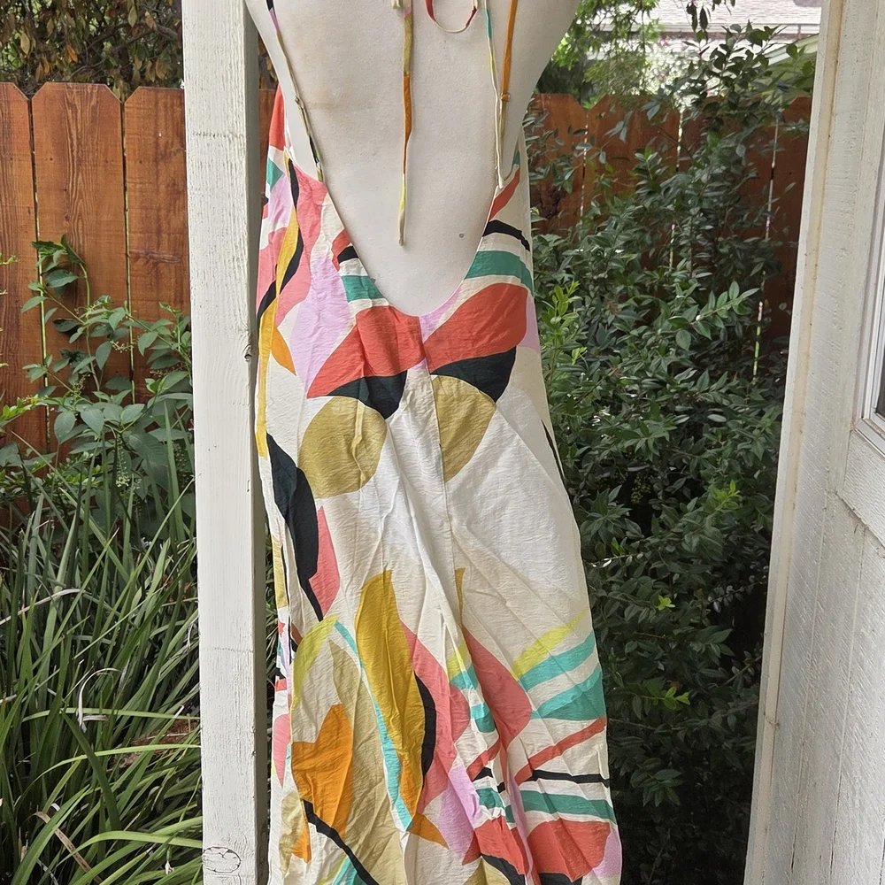 Dresses | Lulus Wonderful Bliss Beige Multi Abstract Print Backless ...